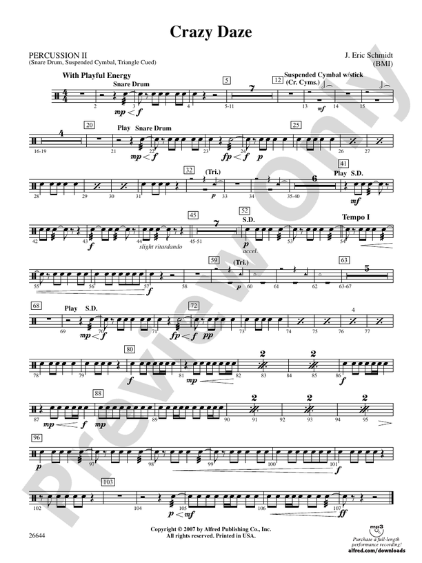 Crazy Daze: 2nd Percussion: 2nd Percussion Part - Digital Sheet Music ...