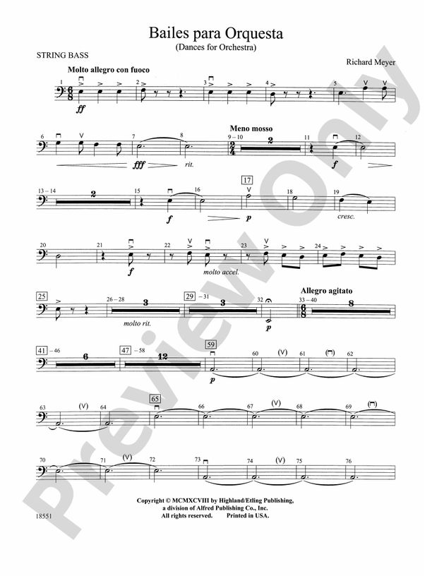Bailes para Orquesta (For Two Solo Violins and String Orchestra): String Bass: String Bass Part ...