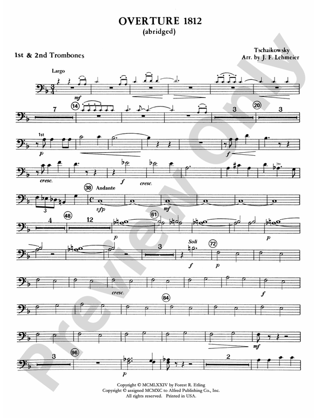 Overture 1812: 1st Trombone: 1st Trombone Part - Digital Sheet Music ...