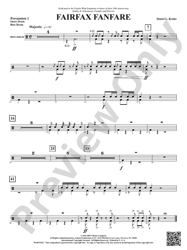 Fairfax Fanfare: 1st Percussion: 1st Percussion Part: Daniel Kosko - Digital Sheet Music Download