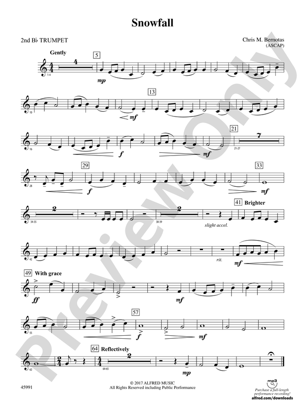 Snowfall: 2nd B-flat Trumpet: 2nd B-flat Trumpet Part - Digital Sheet Music Download