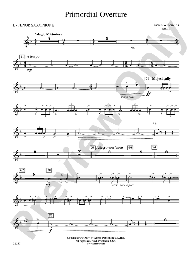 Primordial Overture: B-flat Tenor Saxophone: B-flat Tenor Saxophone Part - Digital Sheet Music ...