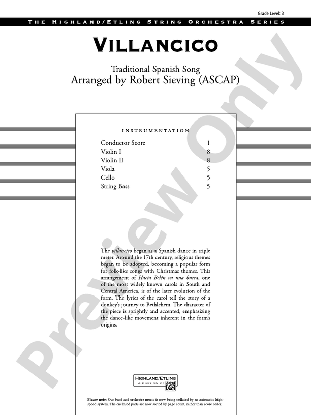 Villancico: Score: String Orchestra Score - Digital Sheet Music Download