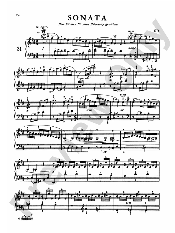 Haydn: Sonatas (Volume III): 31. Sonata in D Major Part - Digital Sheet Music Download