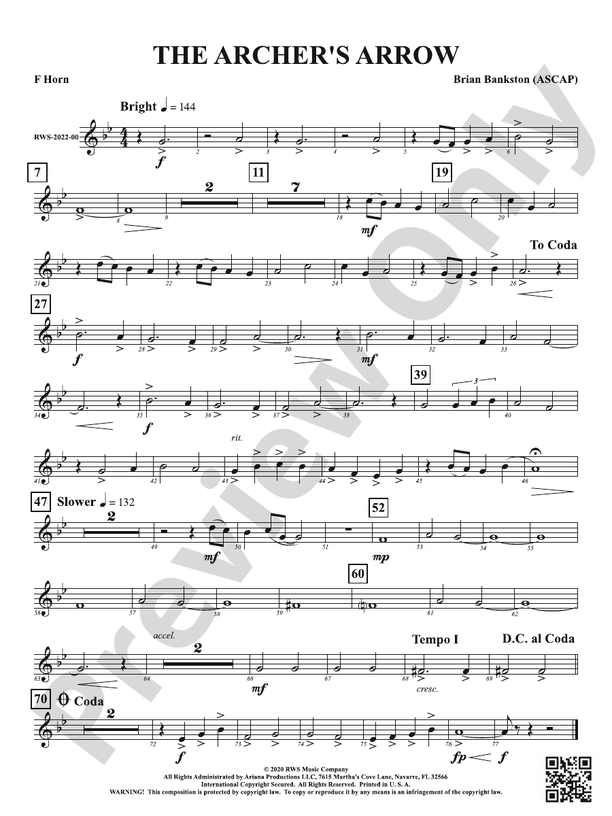 The Archer's Arrow: 1st F Horn: 1st F Horn Part: Brian Bankston ...