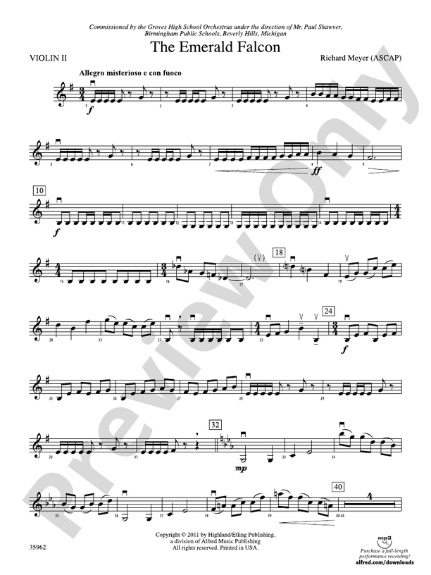 The Emerald Falcon: 2nd Violin: 2nd Violin Part - Digital Sheet Music ...
