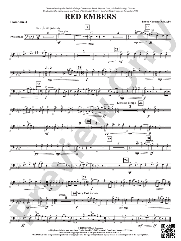 Red Embers: 3rd Trombone: 3rd Trombone Part: Bryce Newton - Digital Sheet Music Download