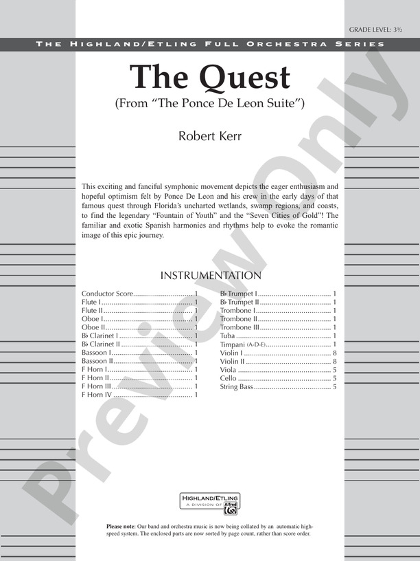 The Quest: Score: Full Orchestra Score - Digital Sheet Music Download