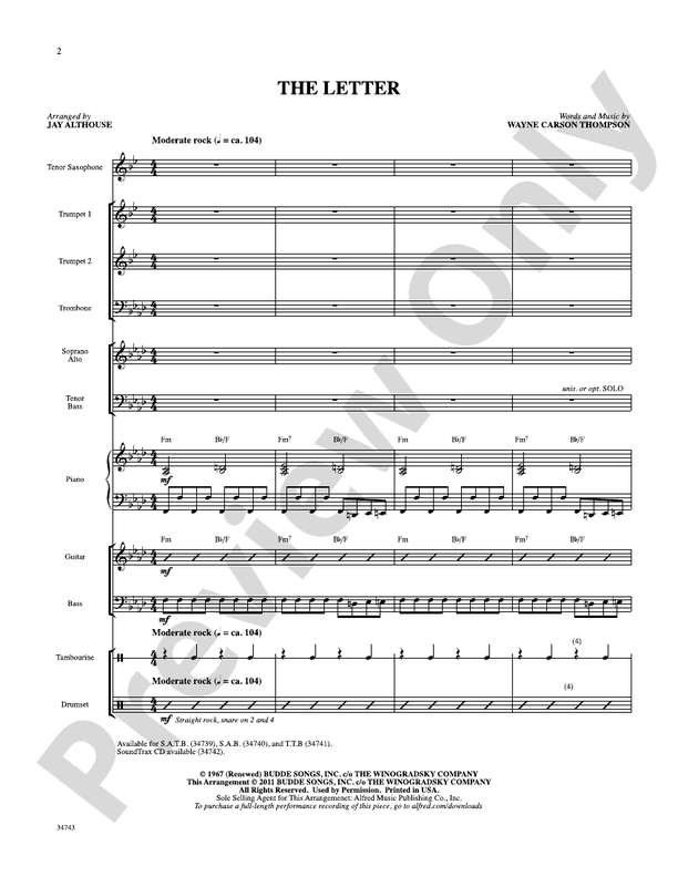 The Letter: Score: Choir Score - Digital Sheet Music Download