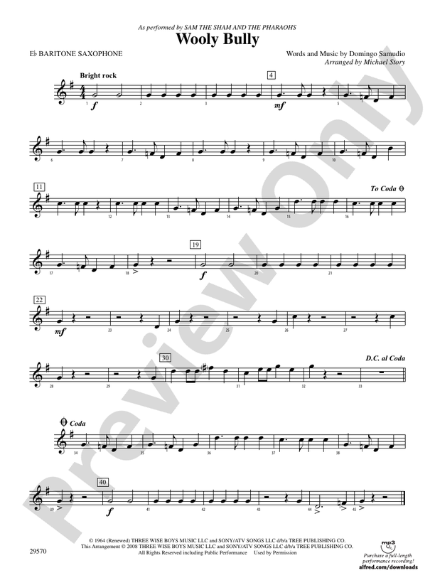 Wooly Bully: E-flat Baritone Saxophone: E-flat Baritone Saxophone Part ...