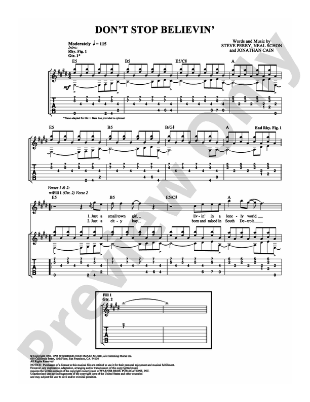 Don't Stop Believin': Guitar TAB: Journey - Digital Sheet Music Download