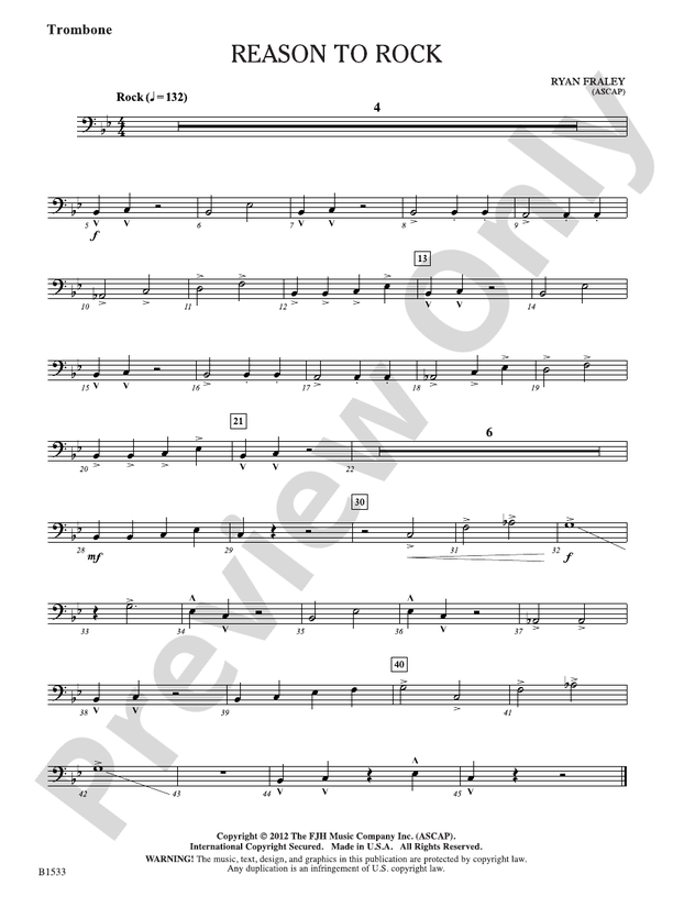 Reason to Rock: Trombone: Trombone Part: Ryan Fraley - Digital Sheet ...