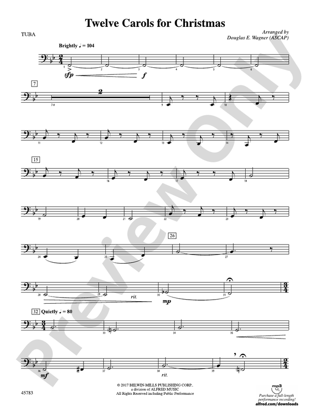 Twelve Carols for Christmas: Tuba: Tuba Part - Digital Sheet Music Download