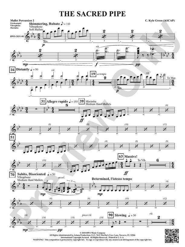 The Sacred Pipe: 2nd Mallet Percussion: 2nd Mallet Percussion Part: Christopher Kyle Green ...