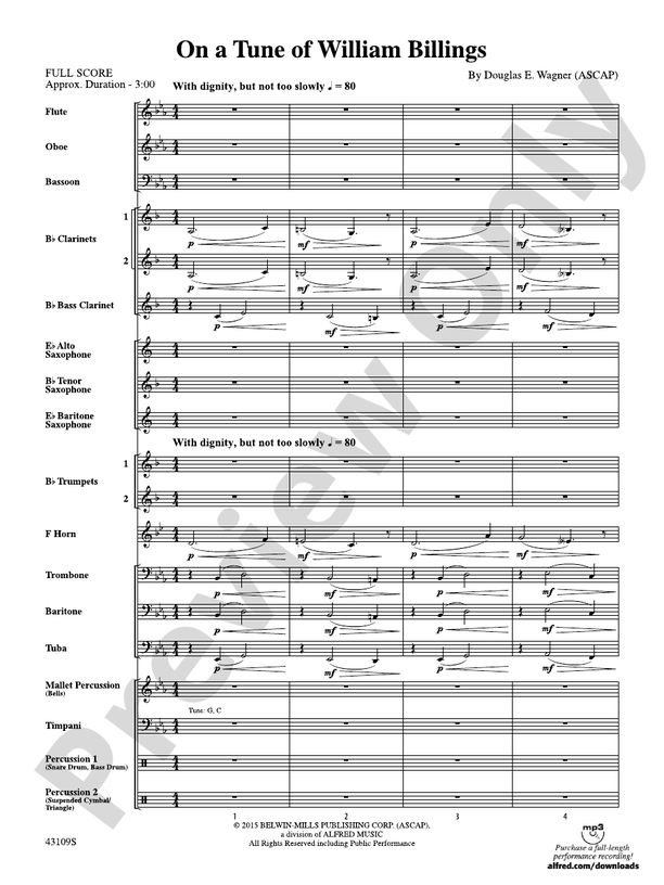 On a Tune of William Billings: Concert Band Conductor Score & Parts ...