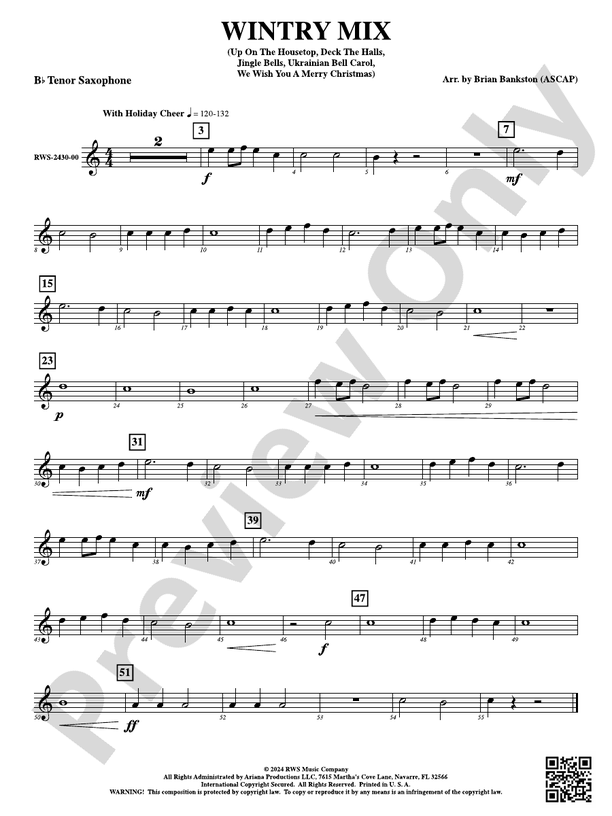 Wintry Mix: B-flat Tenor Saxophone: B-flat Tenor Saxophone Part: Brian ...