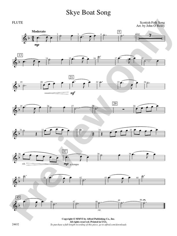 Skye Boat Song: Flute: Flute Part - Digital Sheet Music Download