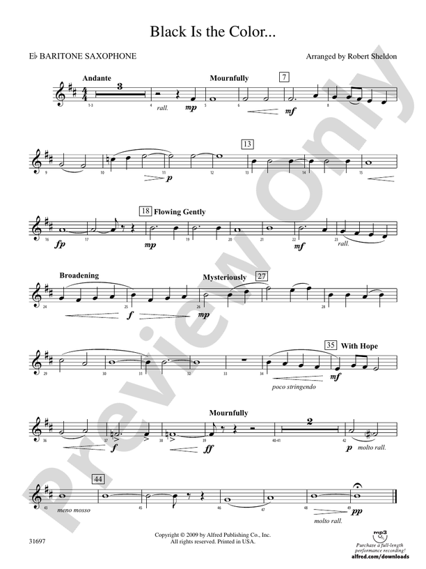 Black Is the Color...: E-flat Baritone Saxophone: E-flat Baritone Saxophone Part - Digital Sheet ...