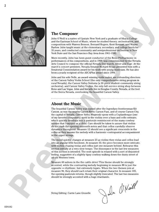 Carson Valley Rhapsody: : John O'Neill - Digital Sheet Music Download