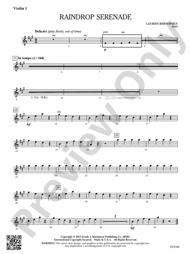 Raindrop Serenade: Violin 1: Violin 1 Part: Lauren Bernofsky - Digital ...