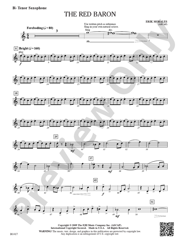 The Red Baron: B-flat Tenor Saxophone: B-flat Tenor Saxophone Part ...