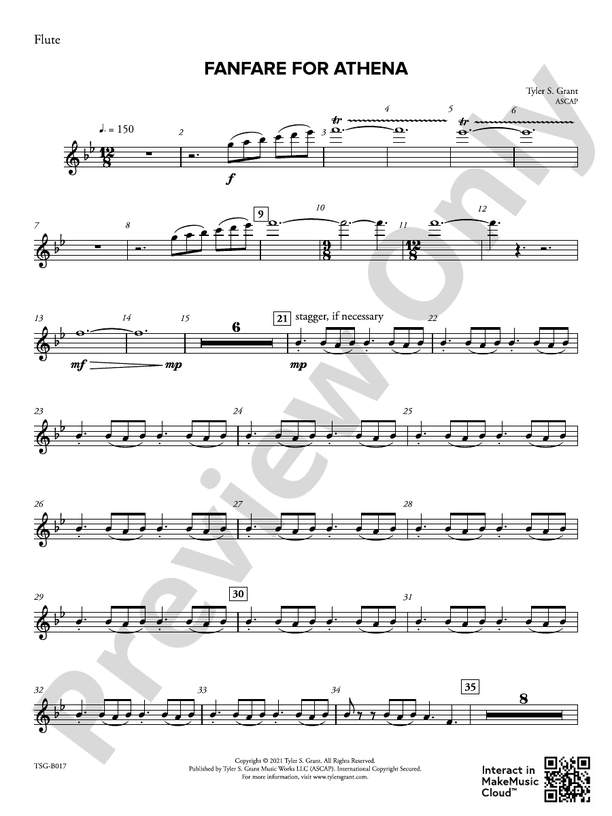 Fanfare for Athena: 1st Flute: 1st Flute Part - Digital Sheet Music ...