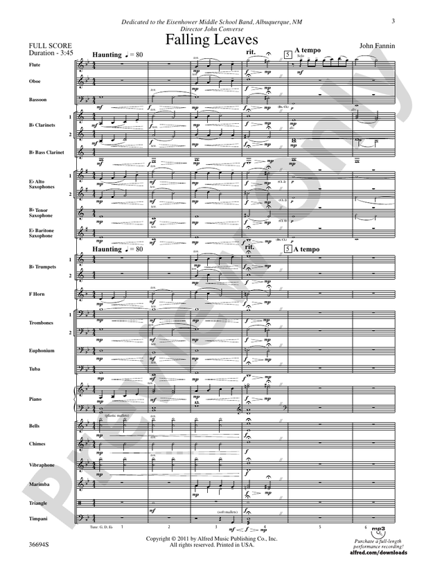 Falling Leaves: Concert Band Conductor Score & Parts: John Fannin ...