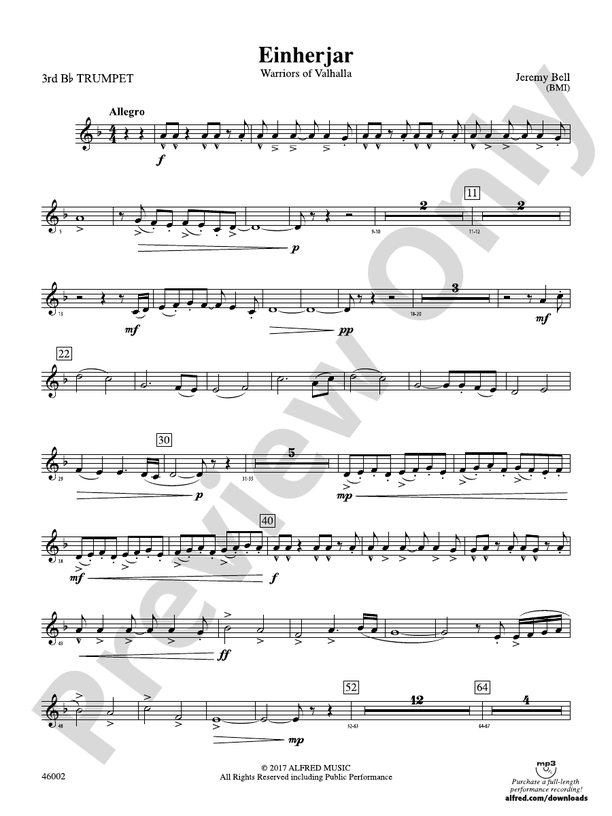 Einherjar: 3rd B-flat Trumpet: 3rd B-flat Trumpet Part - Digital Sheet Music Download