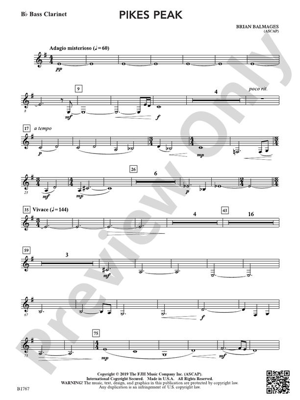 Pikes Peak: B-flat Bass Clarinet: B-flat Bass Clarinet Part: Brian ...