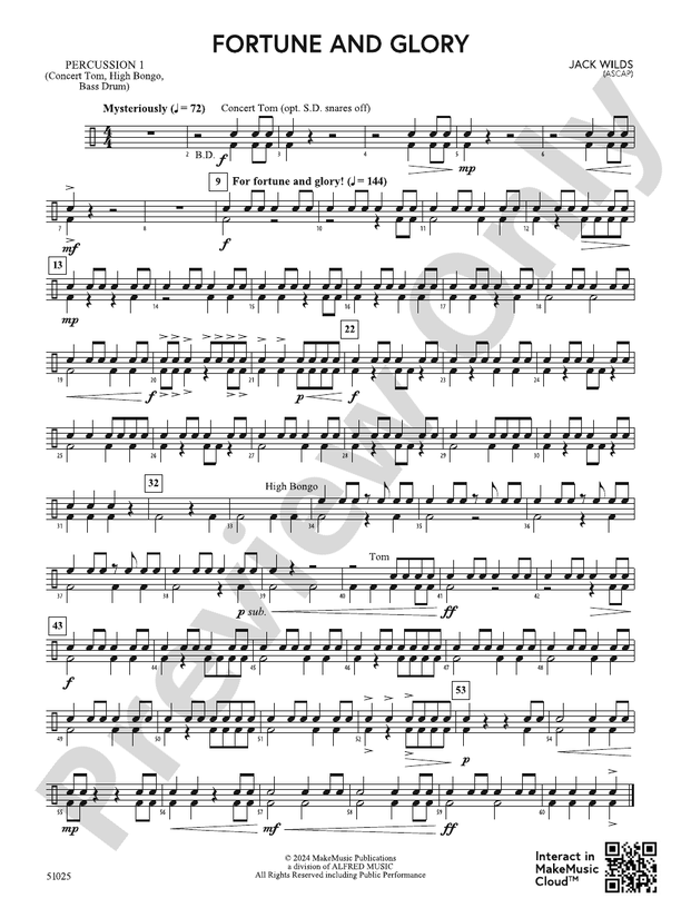 Fortune and Glory: 1st Percussion: 1st Percussion Part - Digital Sheet ...