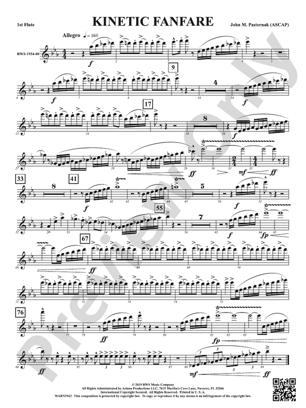 Kinetic Fanfare: 1st Flute: 1st Flute Part: John M. Pasternak - Digital Sheet Music Download