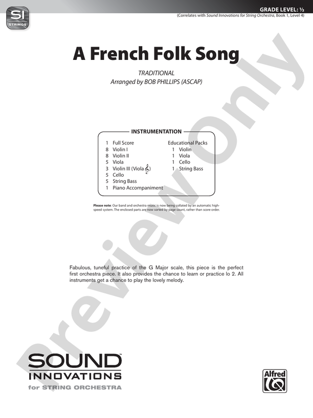 A French Folk Song: String Orchestra Conductor Score & Parts - Digital ...
