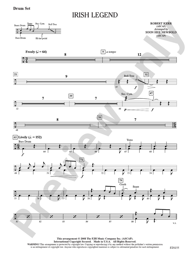 Irish Legend: Drum Set (opt.): Drum Set (opt.) Part: Robert Kerr ...