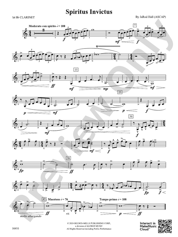 Spiritus Invictus: 1st B-flat Clarinet: 1st B-flat Clarinet Part ...