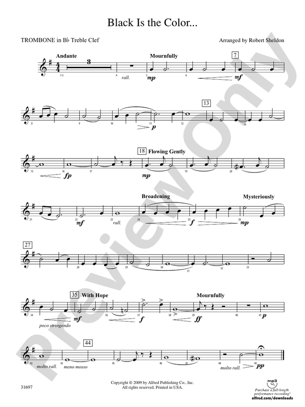 Black Is the Color...: (wp) 1st B-flat Trombone T.C.: (wp) 1st B-flat ...