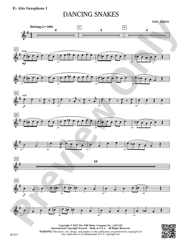 Dancing Snakes: E-flat Alto Saxophone 1: E-flat Alto Saxophone 1 Part ...