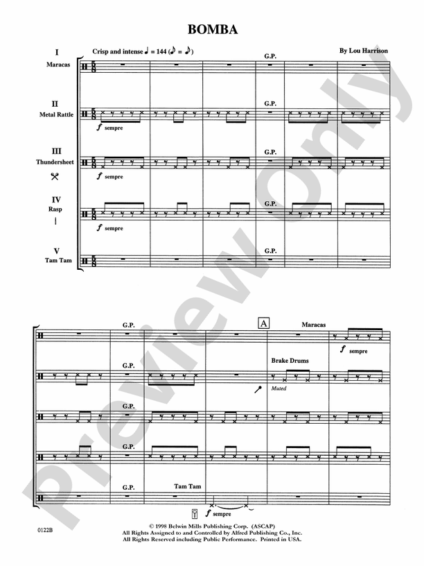 Bomba: Percussion Ensemble Part(s): Lou Harrison - Digital Sheet Music ...