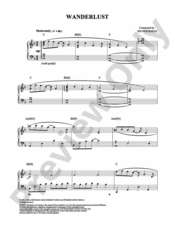 Wanderlust: Piano: Jim Brickman - Digital Sheet Music Download