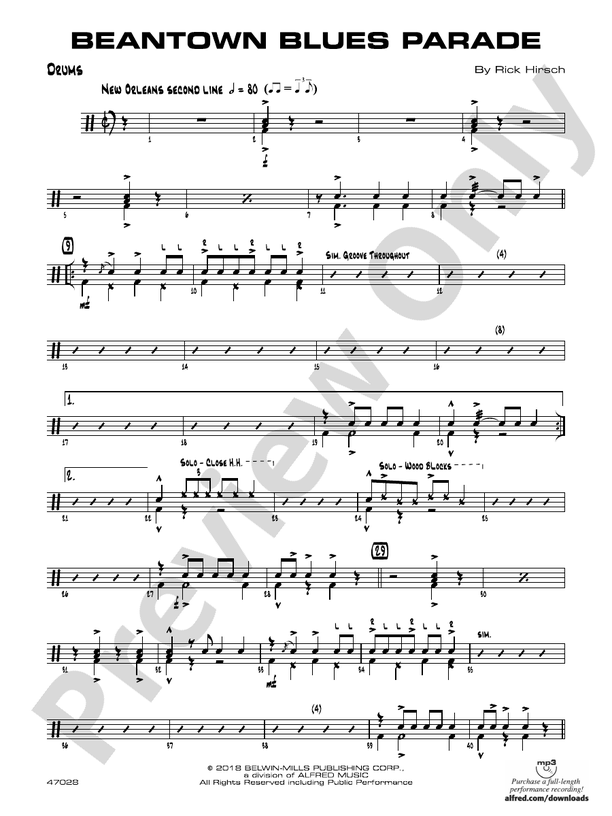 Beantown Blues Parade: Drums: Drums Part - Digital Sheet Music Download