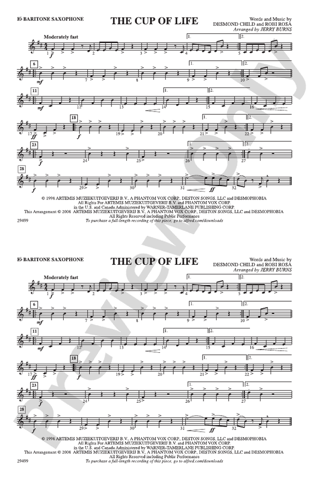 The Cup of Life: E-flat Baritone Saxophone: E-flat Baritone Saxophone Part - Digital Sheet Music ...