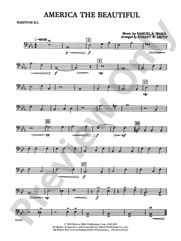America the Beautiful: Baritone B.C.: Baritone B.C. Part - Digital ...