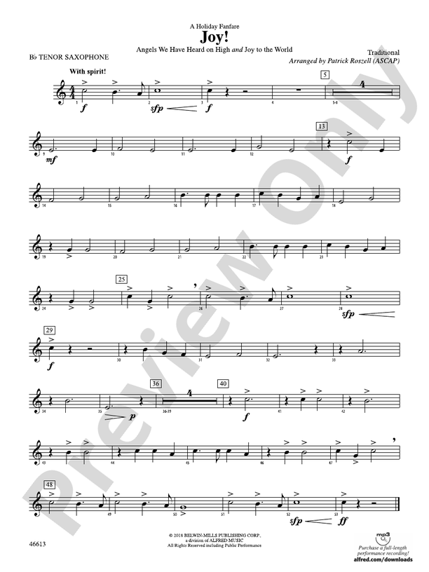 Joy! A Holiday Fanfare: B-flat Tenor Saxophone: B-flat Tenor Saxophone ...