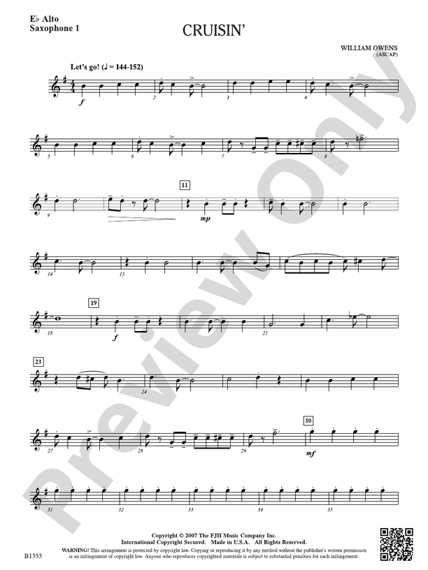 Cruisin': E-flat Alto Saxophone 1: E-flat Alto Saxophone 1 Part: William Owens - Digital Sheet ...