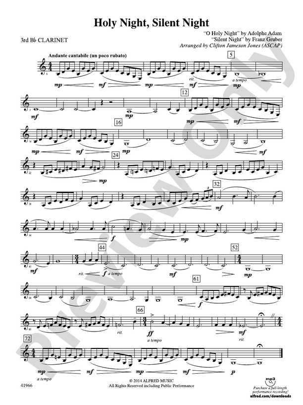 Holy Night, Silent Night: 3rd B-flat Clarinet: 3rd B-flat Clarinet Part ...