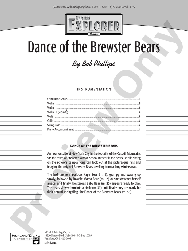 Dance of the Brewster Bears: String Orchestra Conductor Score & Parts: Bob Phillips - Digital ...