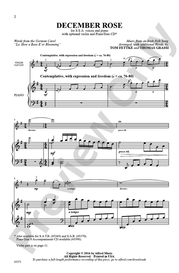 December Rose: SSA Choral Octavo - Digital Sheet Music Download