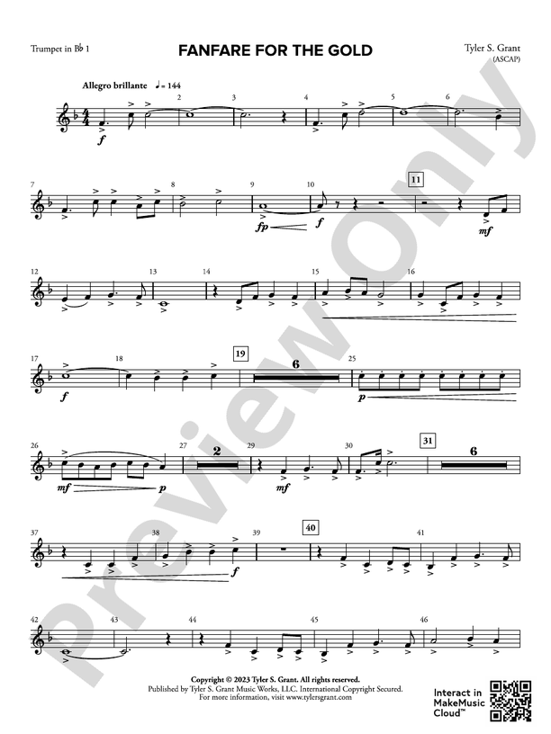 Fanfare for the Gold: 1st B-flat Trumpet: 1st B-flat Trumpet Part - Digital Sheet Music Download