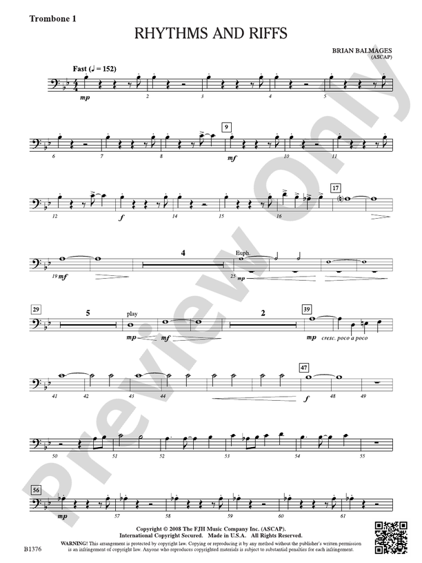 Rhythms and Riffs: Trombone 1: Trombone 1 Part: Brian Balmages ...