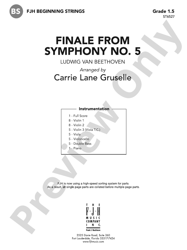 Finale from Symphony No. 5: Score: String Orchestra Score: Ludwig van ...
