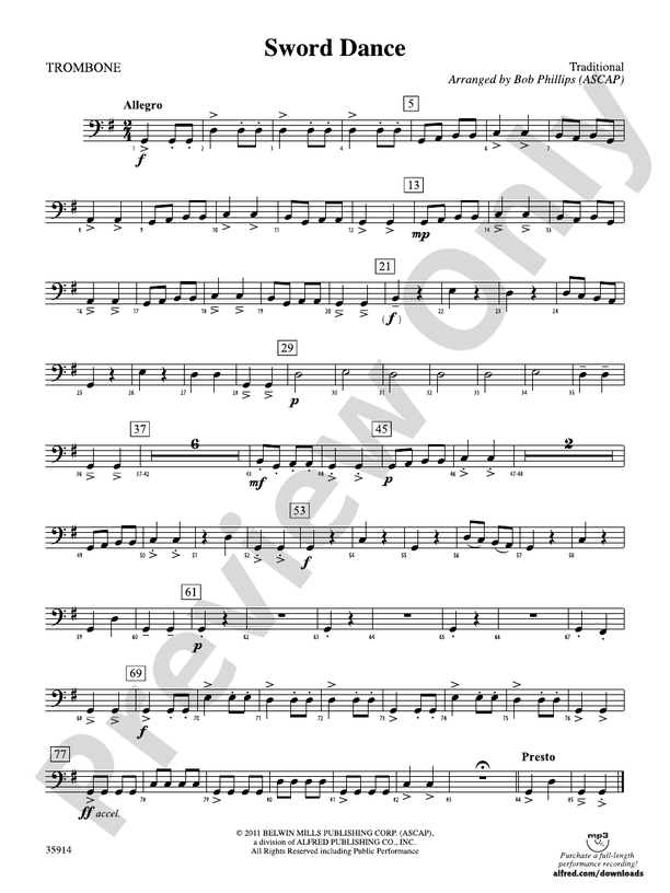 Sword Dance: 1st Trombone: 1st Trombone Part - Digital Sheet Music Download